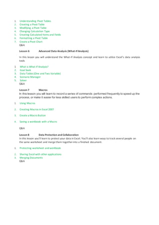 Advanced excel topics | DOCX
