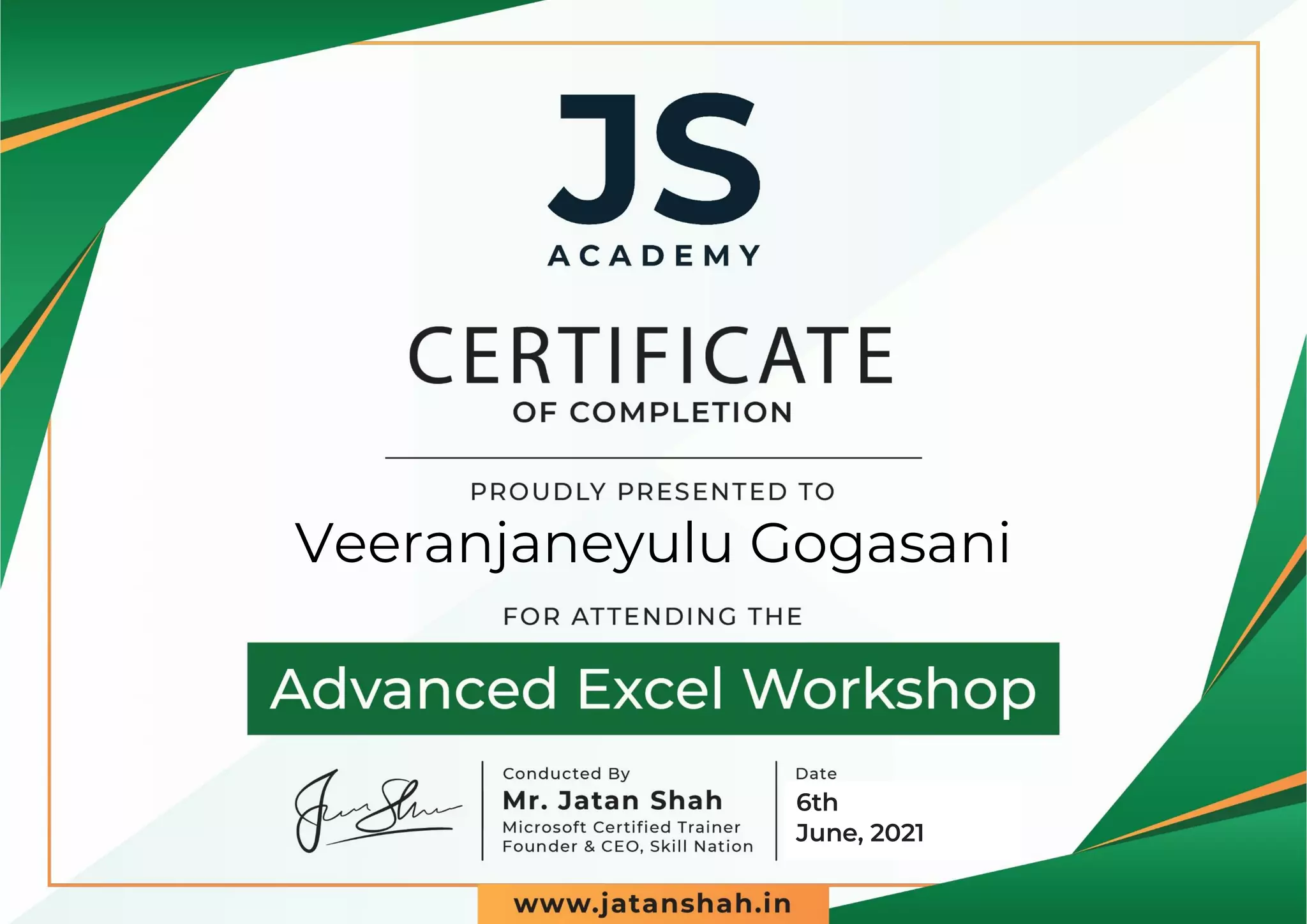 Advanced excel workshop certificate | PDF