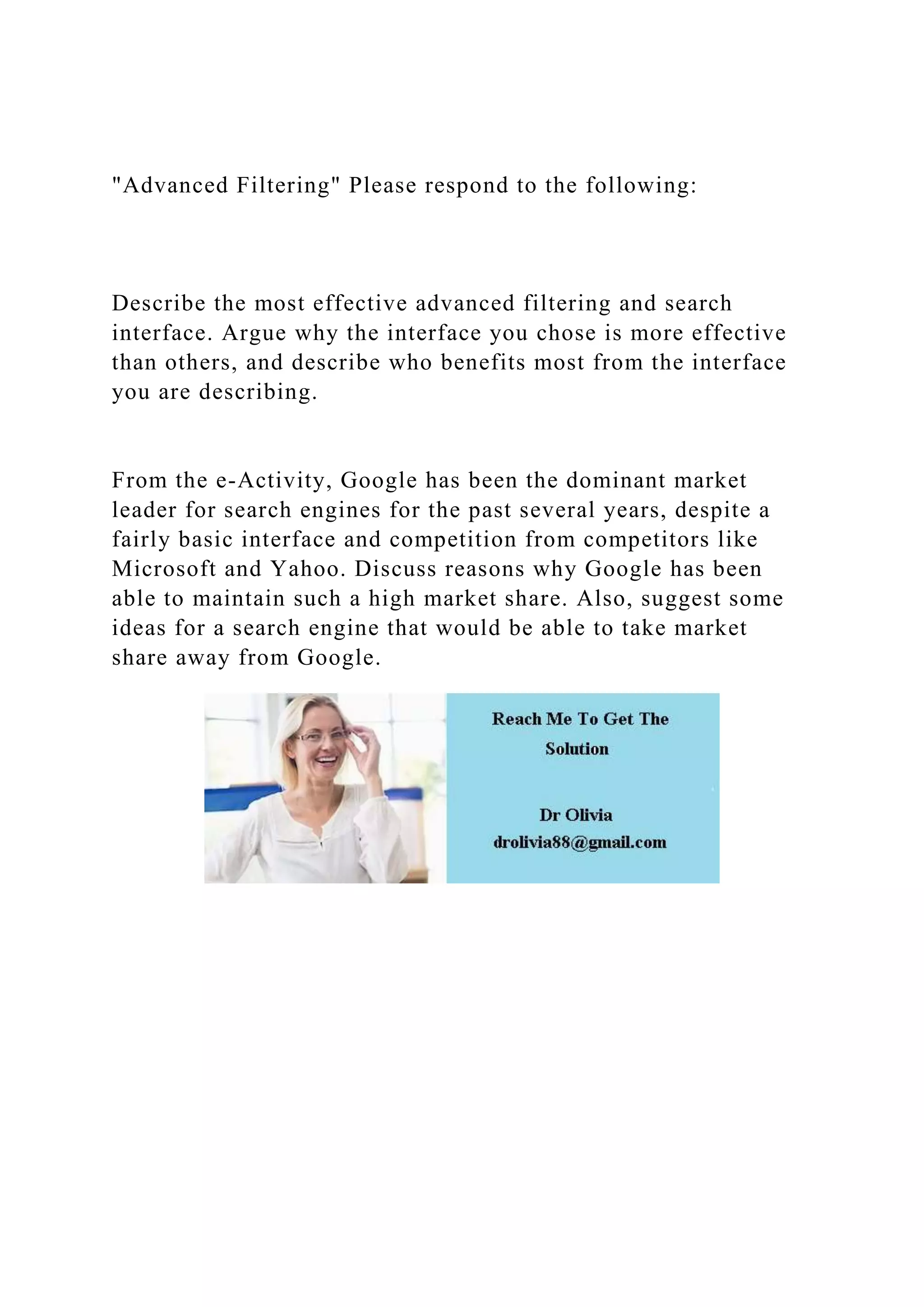 Advanced Filtering Please respond to the followingDescr | PDF