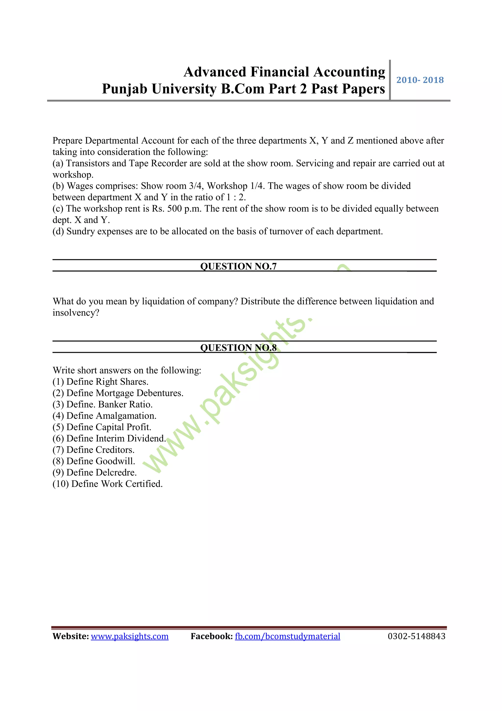 Advanced financial accounting past paper 2016 b.com part 2 punjab ...