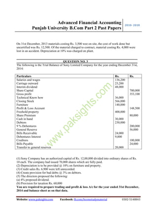 Advanced financial accounting past paper 2016 b.com part 2 punjab university | PDF | Business ...