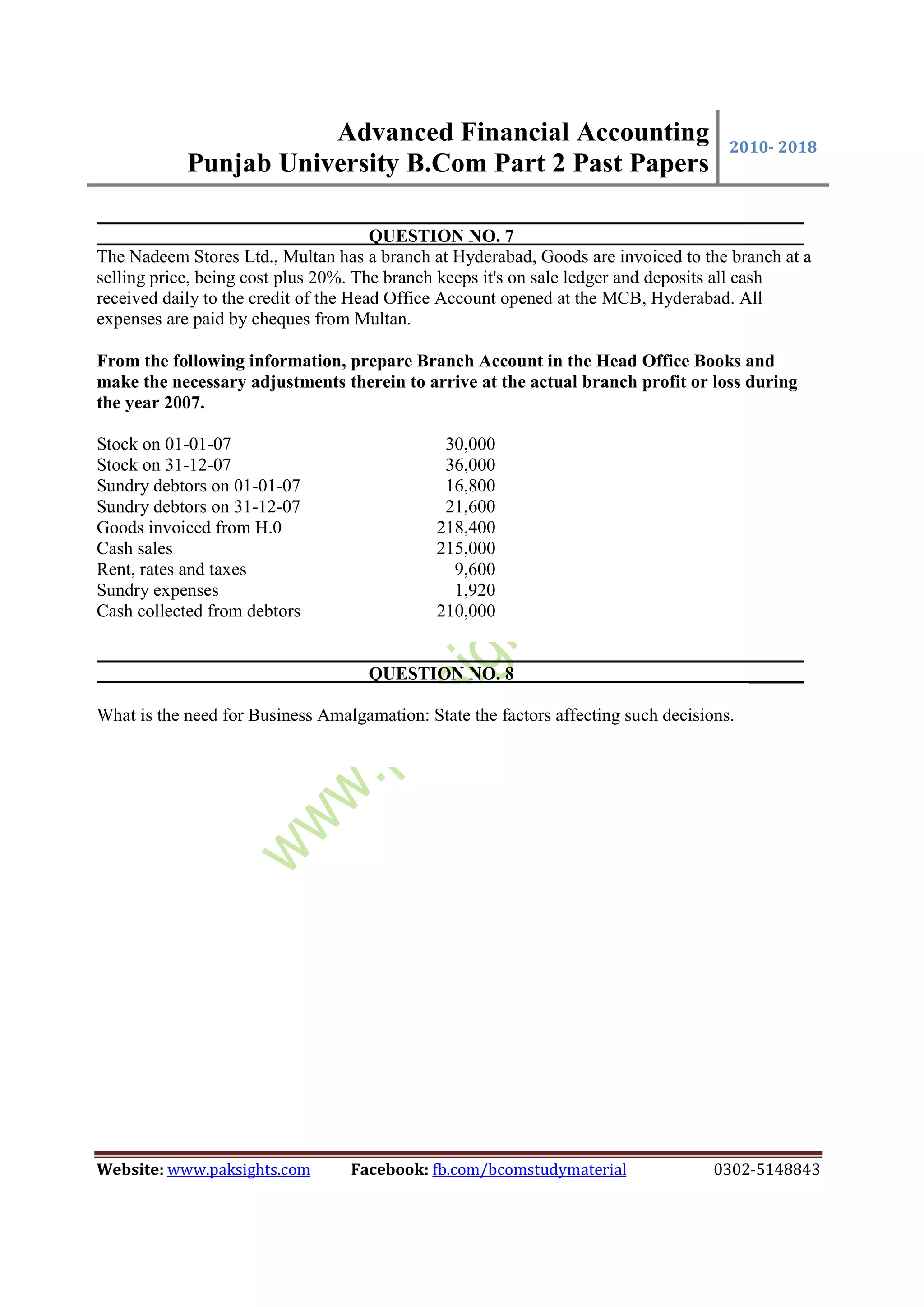 Advanced financial accounting past paper 2018 b.com part 2 punjab ...