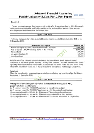 Advanced financial accounting past paper 2018 b.com part 2 punjab ...