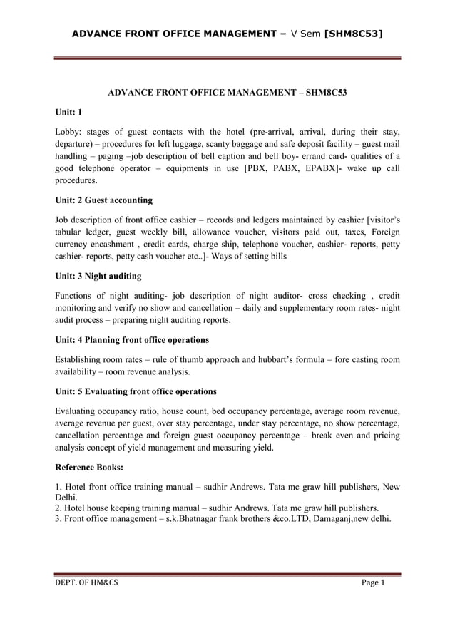 Advanced front office management | PDF