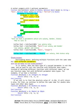 Advanced functions visual Basic .net | Free Download