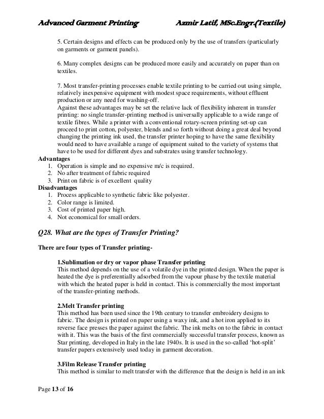 Advanced garments printing exam preparation