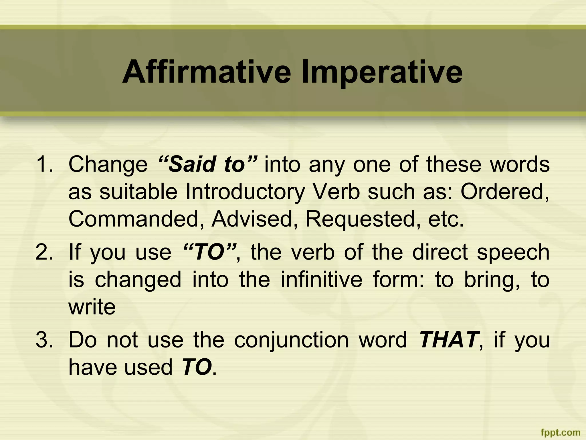 Advanced grammar reported speech - imperative | PPT