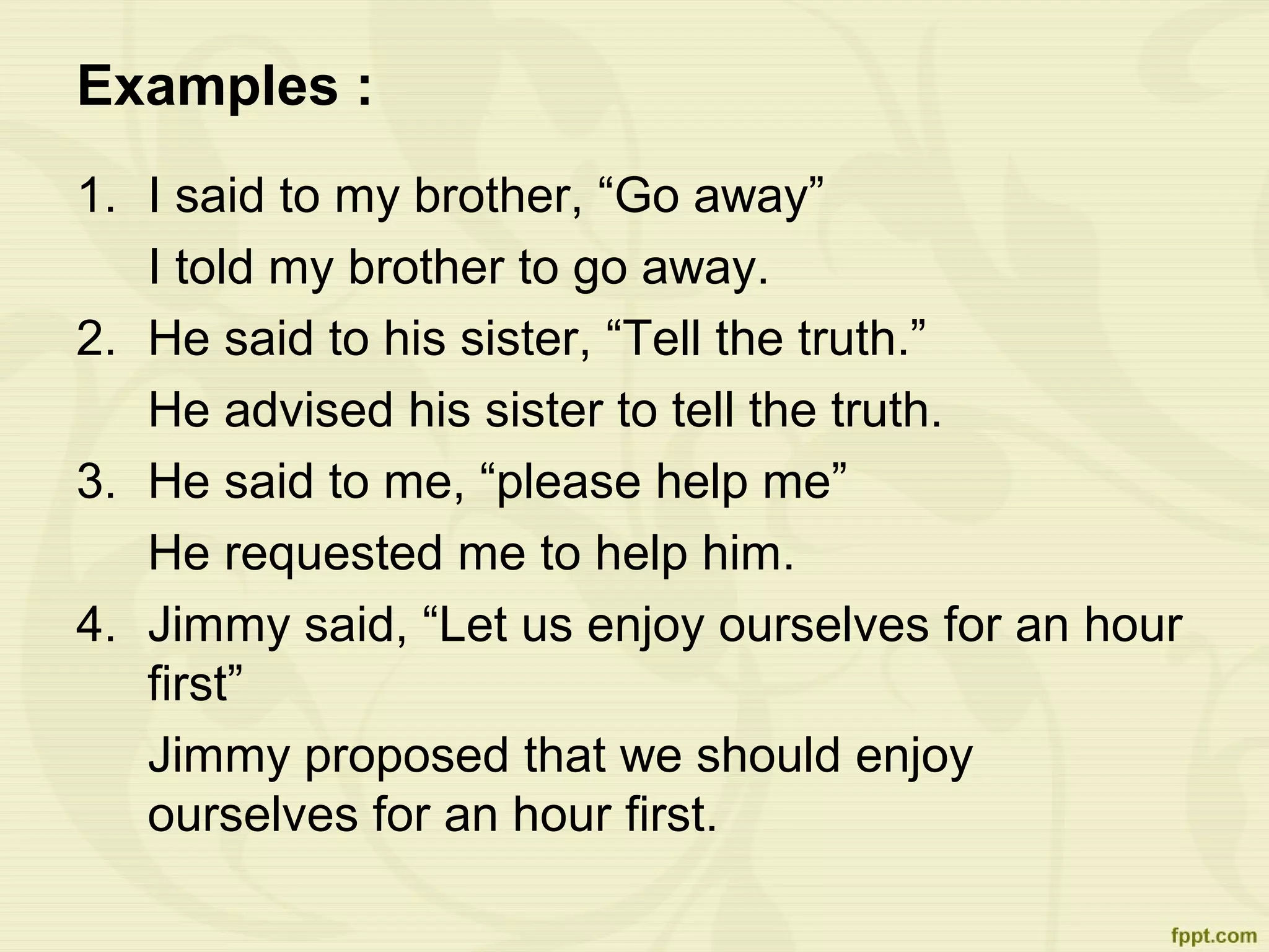 Advanced grammar reported speech - imperative | PPT