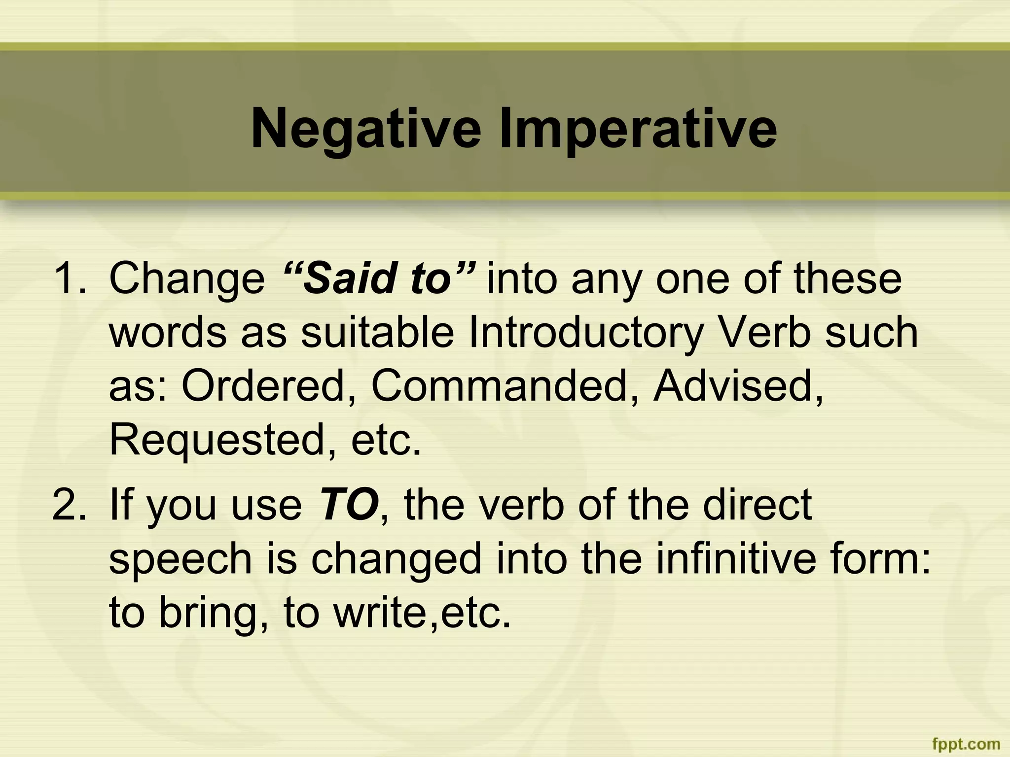 Advanced grammar reported speech - imperative | PPT