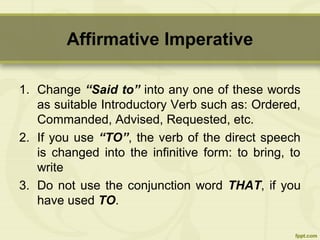 Advanced grammar reported speech - imperative | PPT
