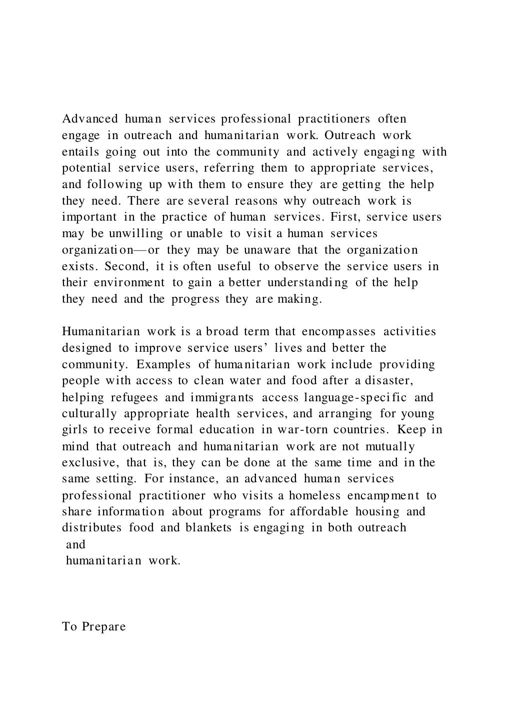 Advanced human services professional practitioners often engage | PDF