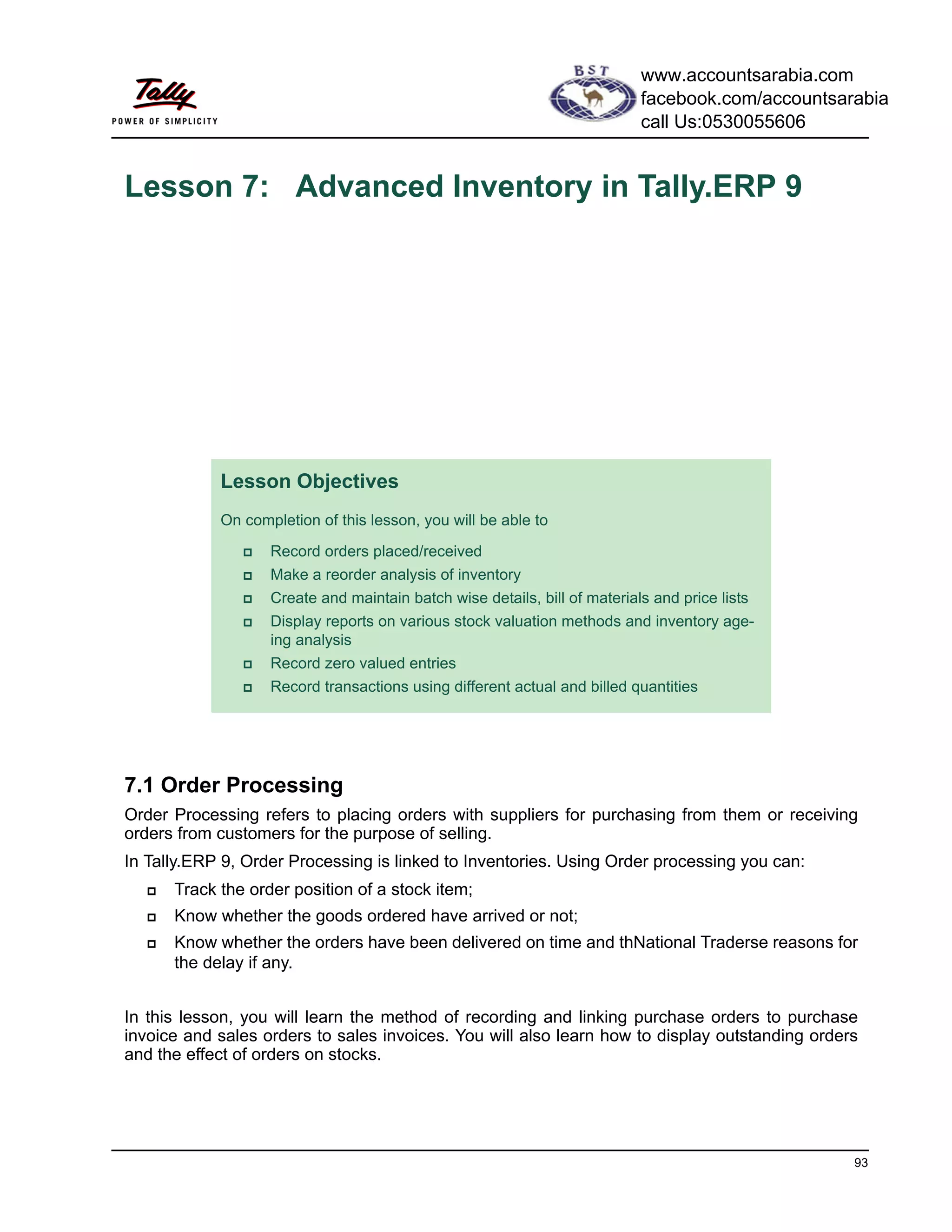 Advanced inventory in tally erp 9 | PDF