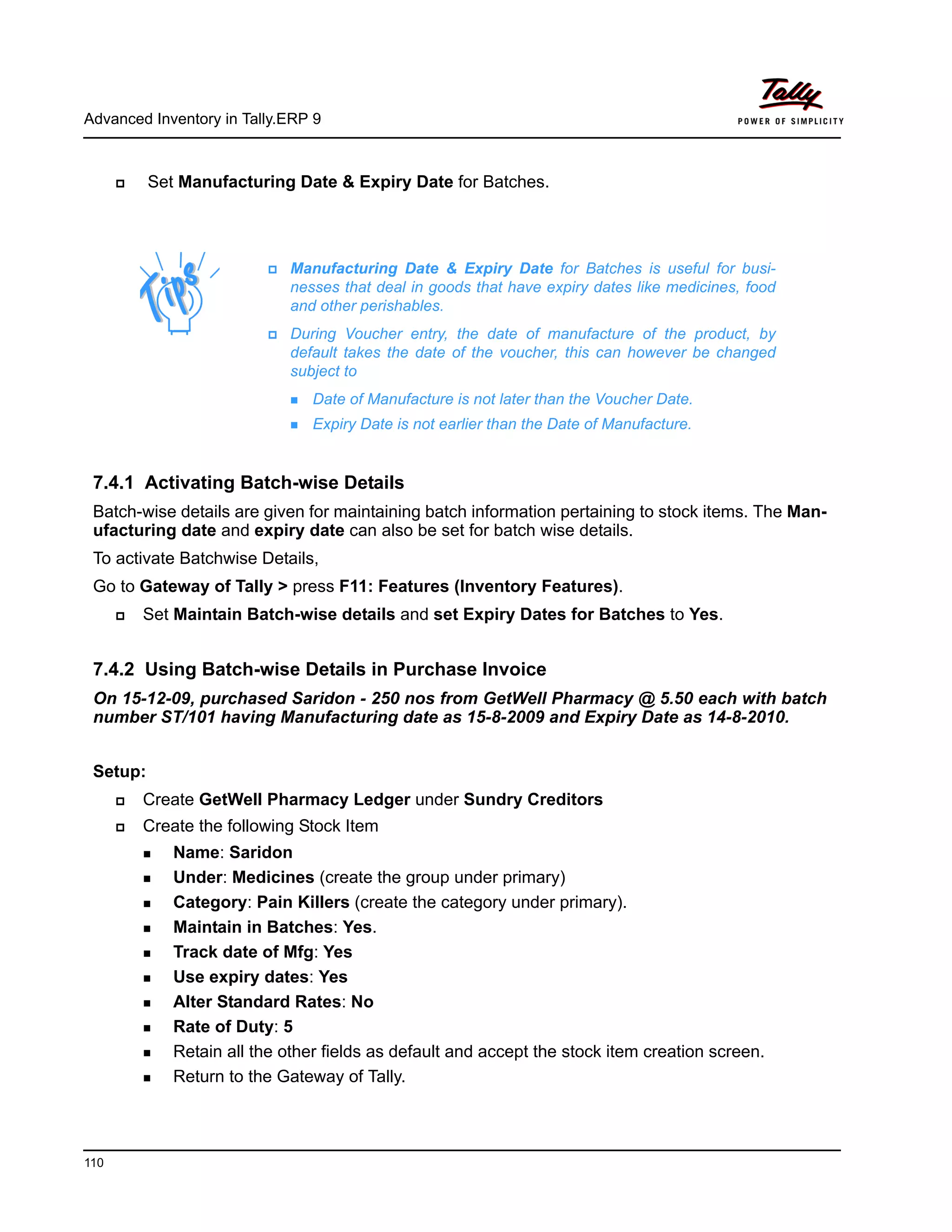 Advanced inventory in tally erp 9 | PDF