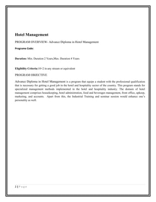 Advance diploma in hotel management | DOC