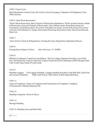 Advance diploma in hotel management | DOC