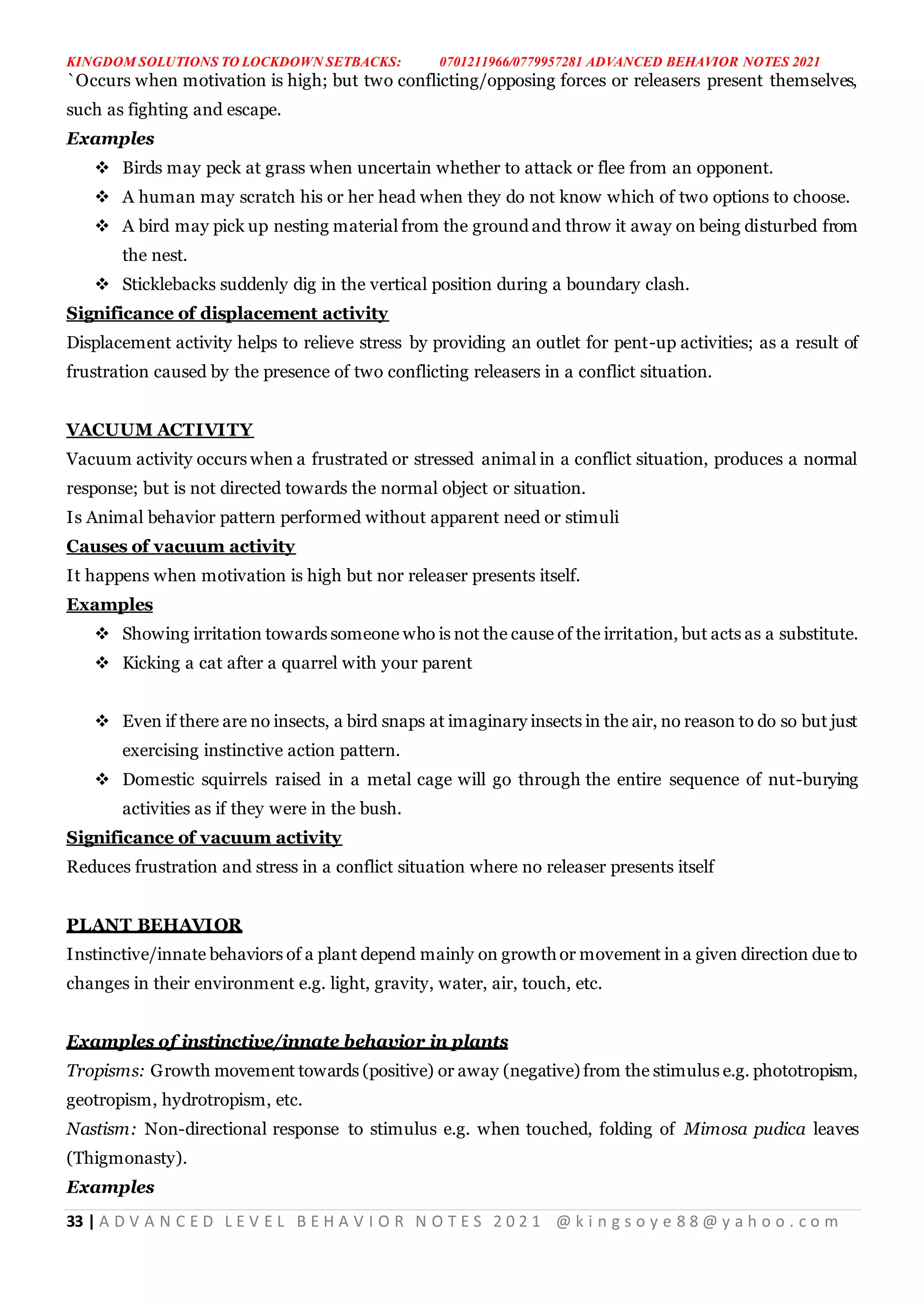 Advanced level behavior notes 2021 | DOCX