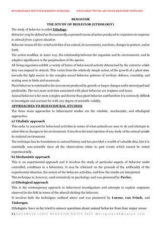 Advanced level behavior notes 2021 | DOCX