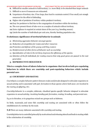 Advanced level behavior notes 2021 | DOCX | Biological Sciences | Science