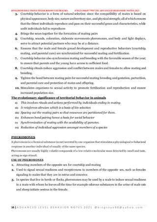 Advanced level behavior notes 2021 | DOCX | Biological Sciences | Science