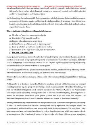 Advanced level behavior notes 2021 | DOCX | Biological Sciences | Science