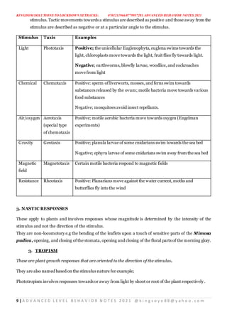 Advanced level behavior notes 2021 | DOCX | Biological Sciences | Science