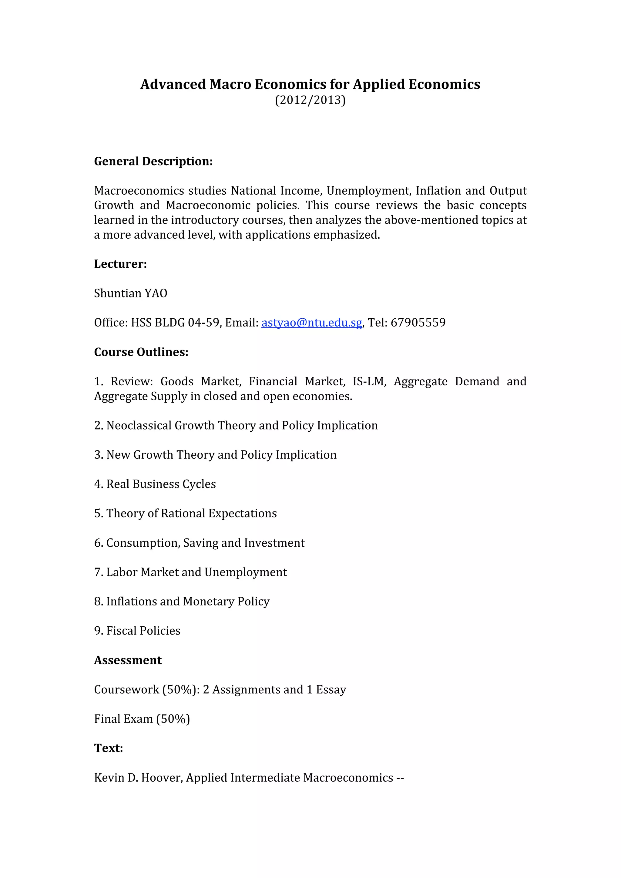 Advanced macro economics for applied economics | PDF