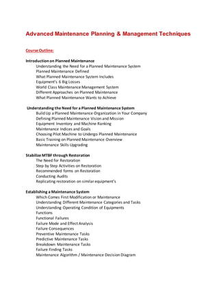 Advanced maintenance planning | PDF