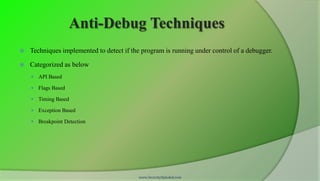 Advanced Malware Analysis Training Session 4 - Anti-Analysis Techniques | PPTX | Operating ...