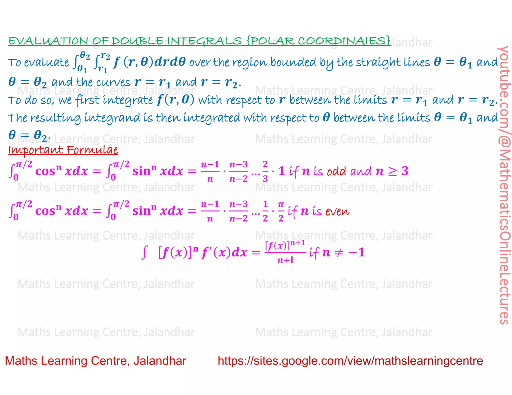 Advanced Mathematics Multiple Integrals Double Integrals In Cartesian Polar Coordinates