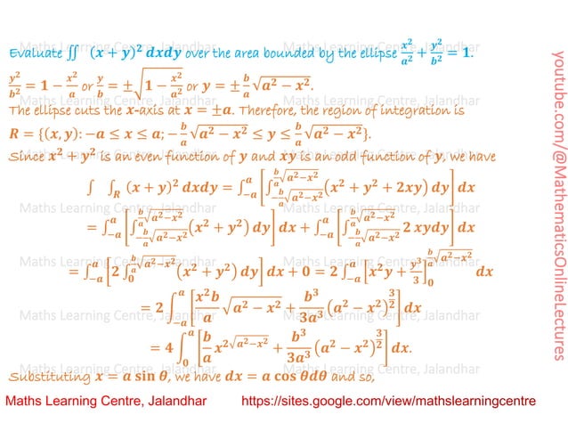 Advanced Mathematics Multiple Integrals Double Integrals In Cartesian Polar Coordinates