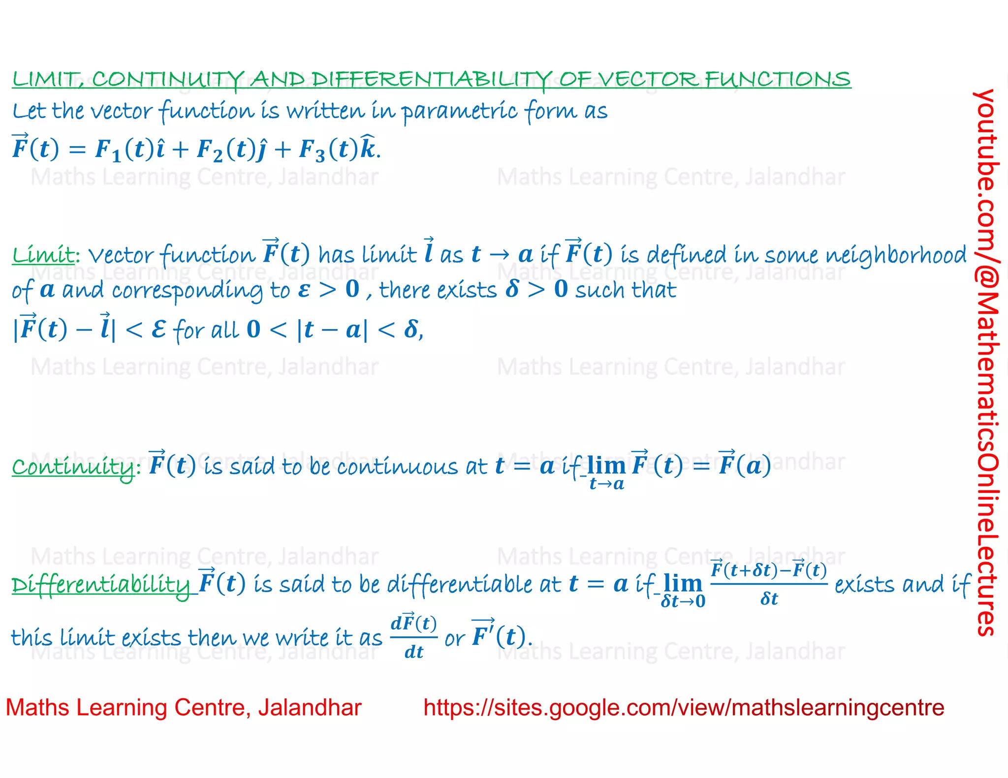 Advanced Mathematics Vector Calculusdifferential Calculuslecture 1pdf