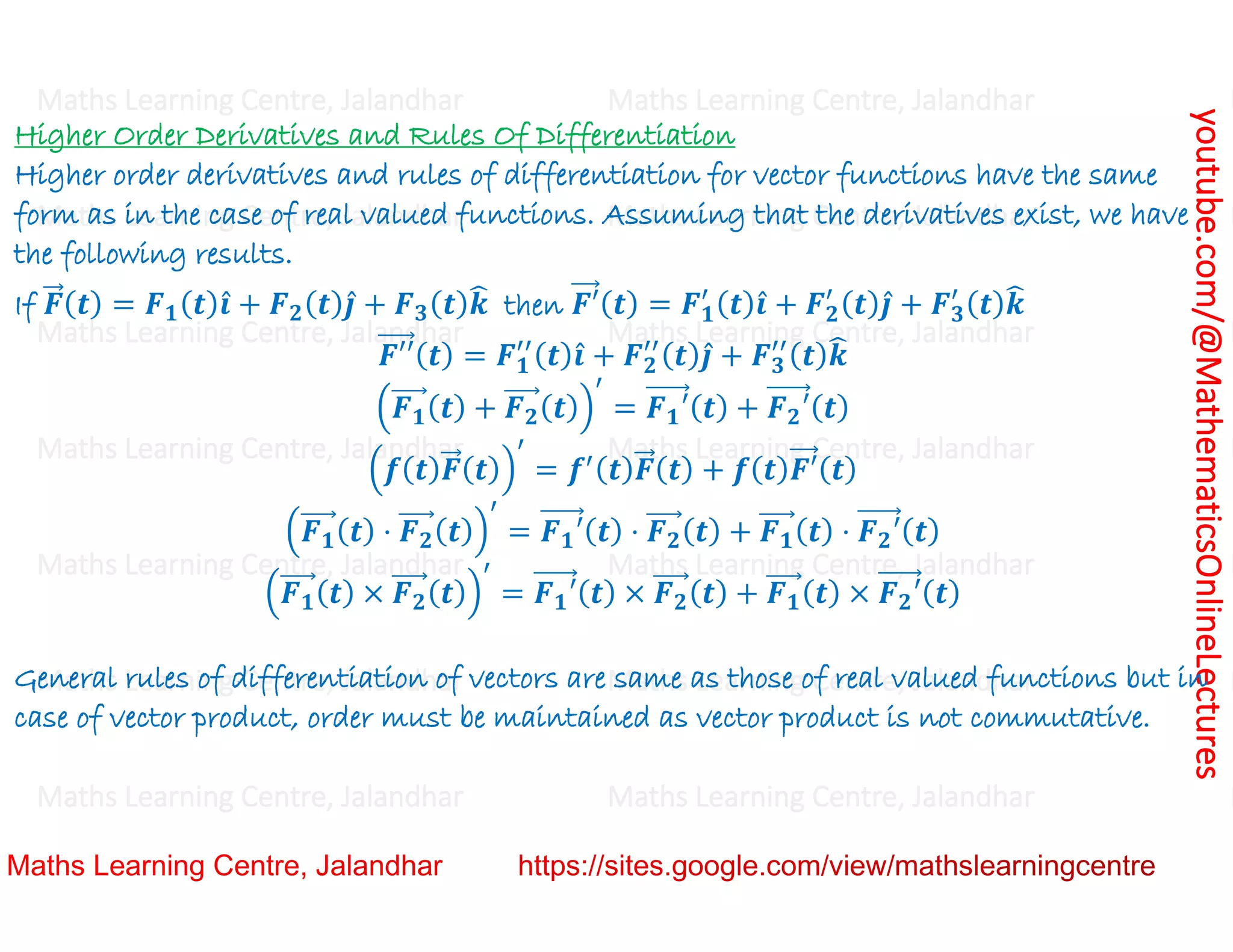 Advanced Mathematics Vector Calculusdifferential Calculuslecture 1pdf