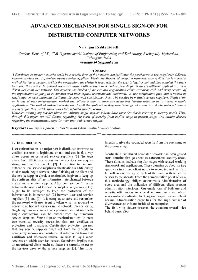 Advanced mechanism for single sign on for distributed computer networks | PDF