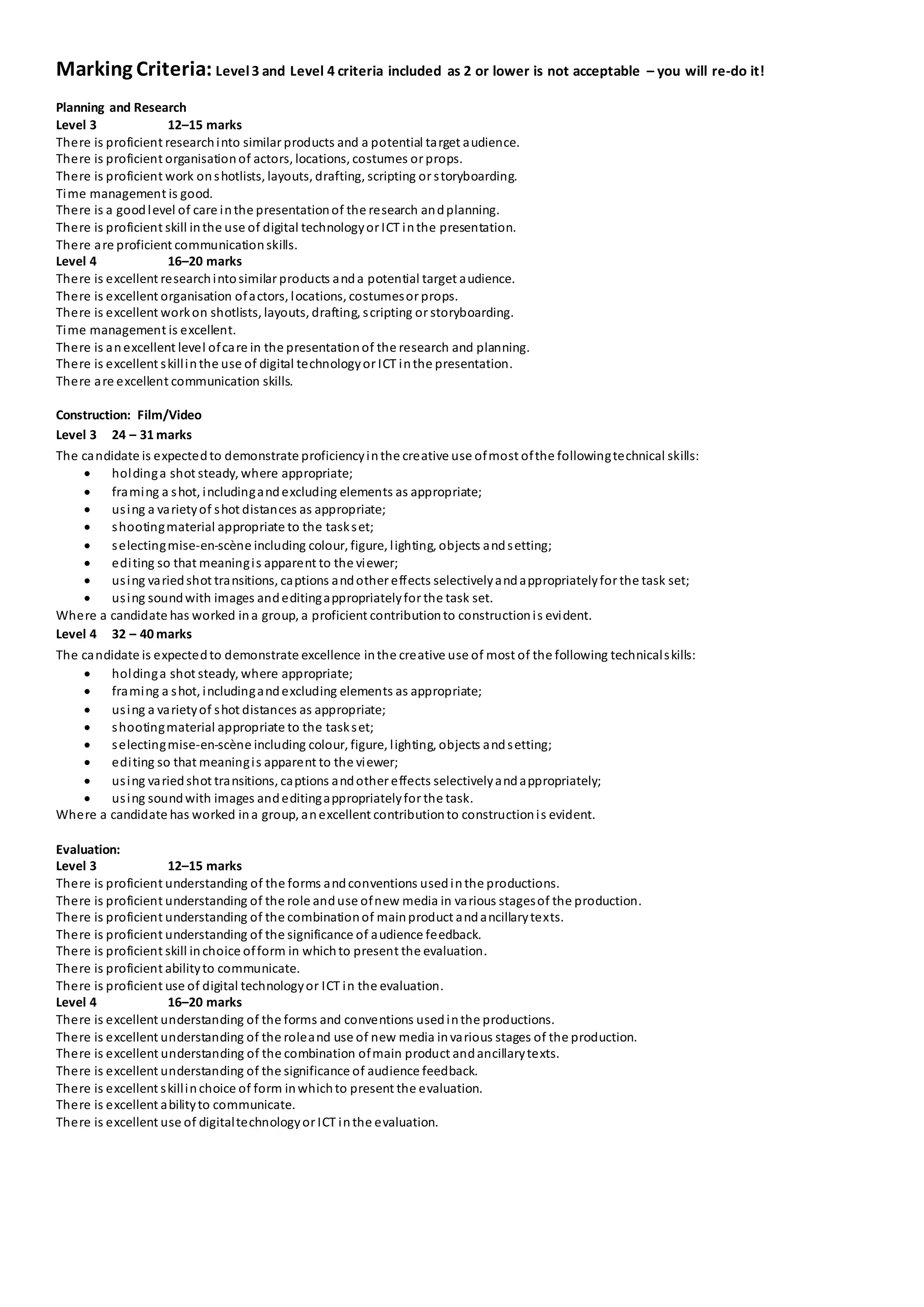 Advanced media portfolio guidance task sheets and criteria. | DOCX