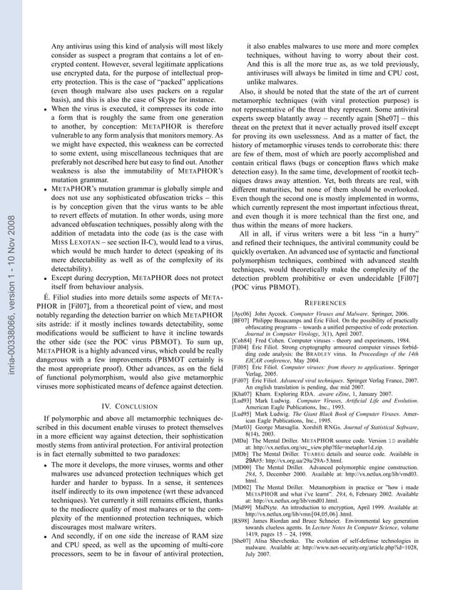 Advanced metamorphic techniques in computer viruses | PDF