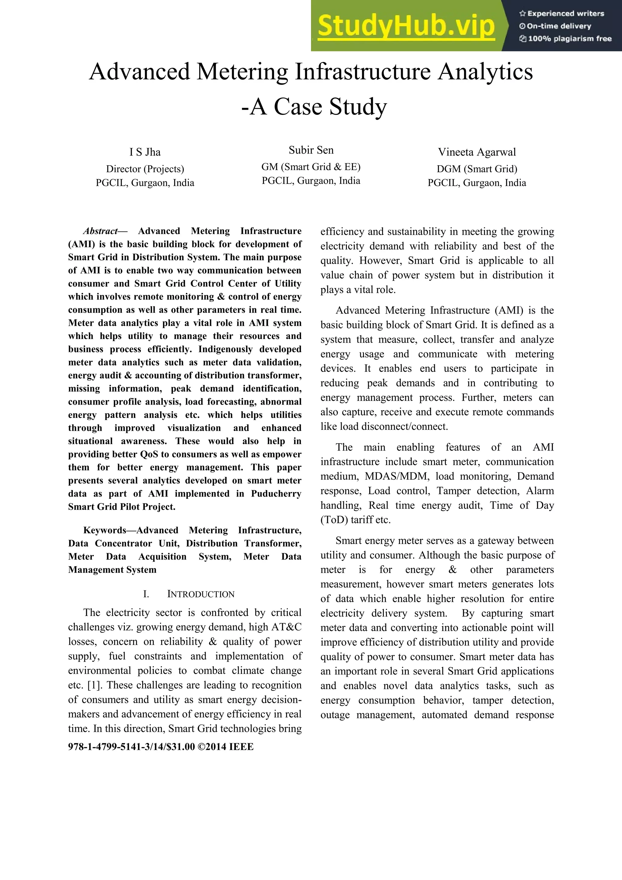 Advanced Metering Infrastructure Analytics A Case Study | PDF