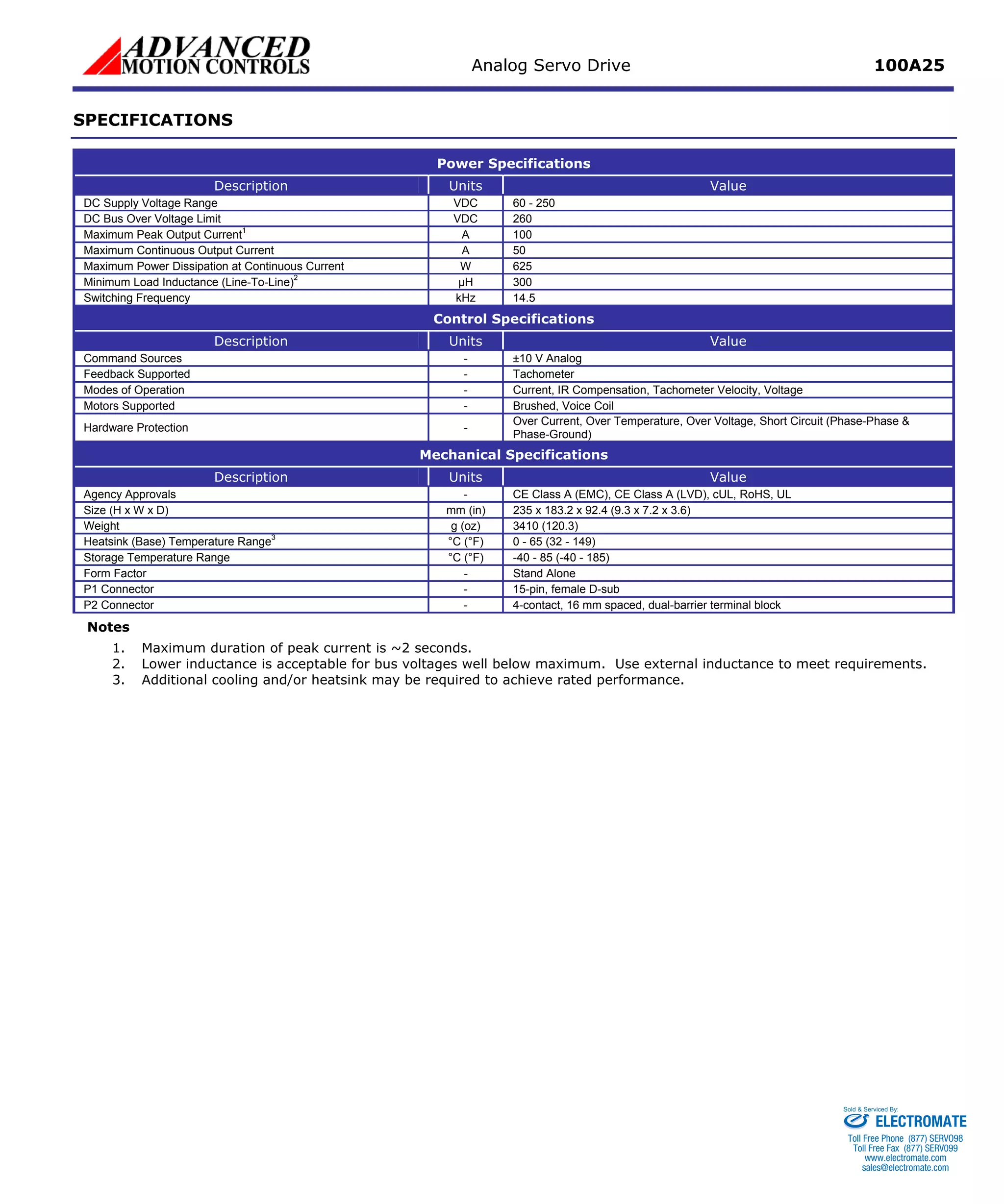 Advanced motion controls 100a25 | PDF