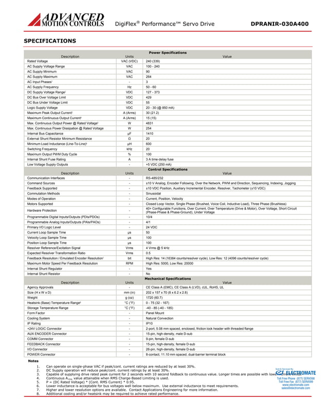 Advanced motion controls dpranir 030a400 | PDF