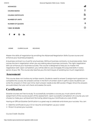 Advanced Negotiation Skills Course - Edukite | PDF