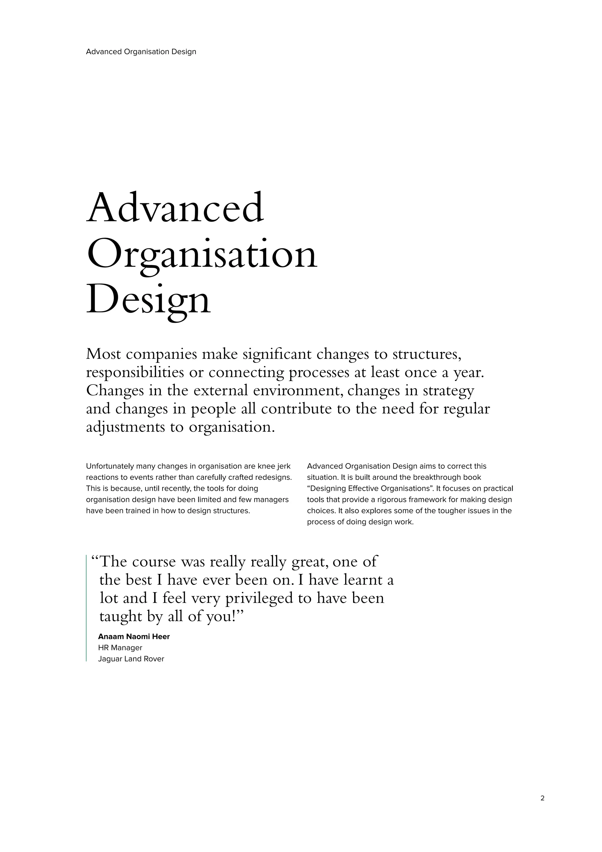 Advanced organisation design brochure | PDF