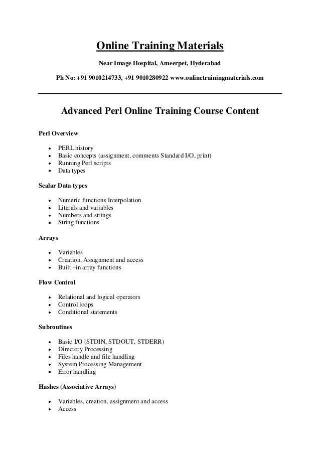 Advanced Perl Online Training Institutes in Hyderabad India