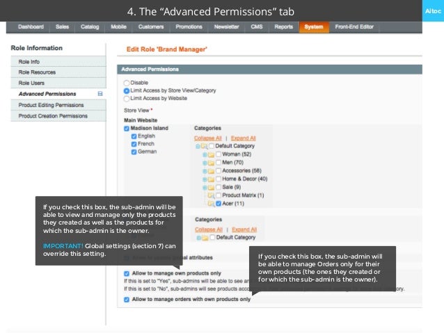 Magento extensions: Advanced permissions user manual by Aitoc