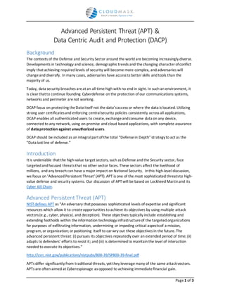 Advanced persistent threat (apt) & data centric audit and protection ...