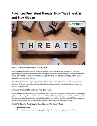 Advanced Persistent Threats: How They Sneak In and Stay Hidden | PDF