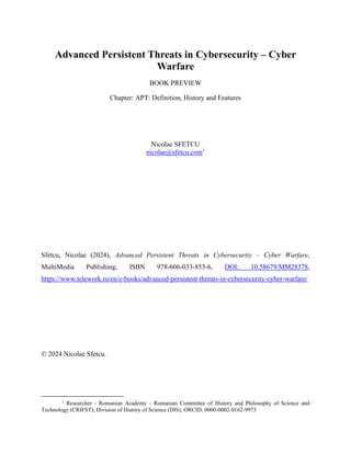 Advanced Persistent Threats in Cybersecurity – Cyber Warfare | PDF