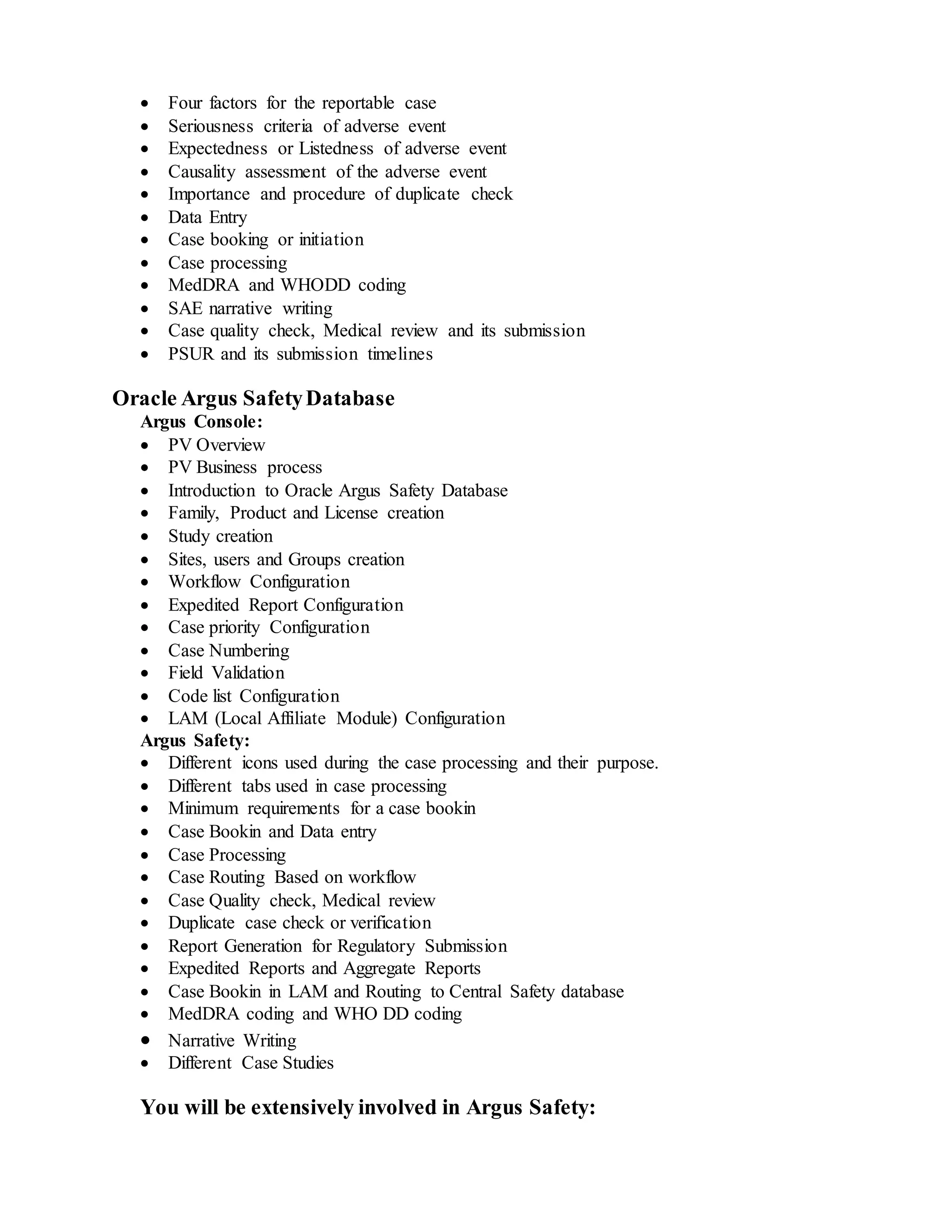 Advanced pg diploma in pharmacovigilance drug safety in oracle argus ...