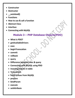 Advanced Php/Mysql Training With live project | PDF
