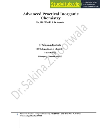 Advanced Practical Inorganic Chemistry For MSc SEM-III IV Students | PDF