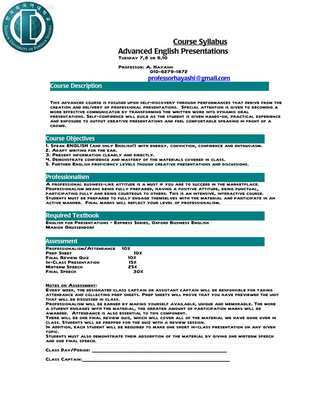 Advanced presentations Syllabus 2011 | RTF