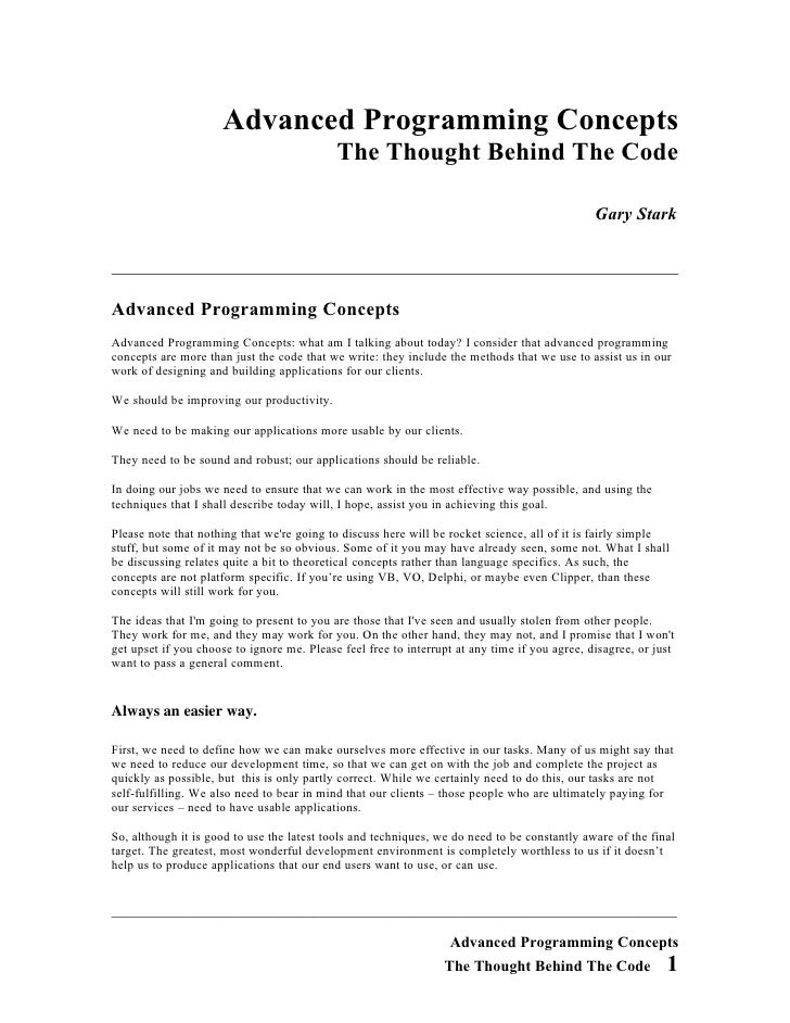 Advanced Programming Concepts Advanced Programming Concepts